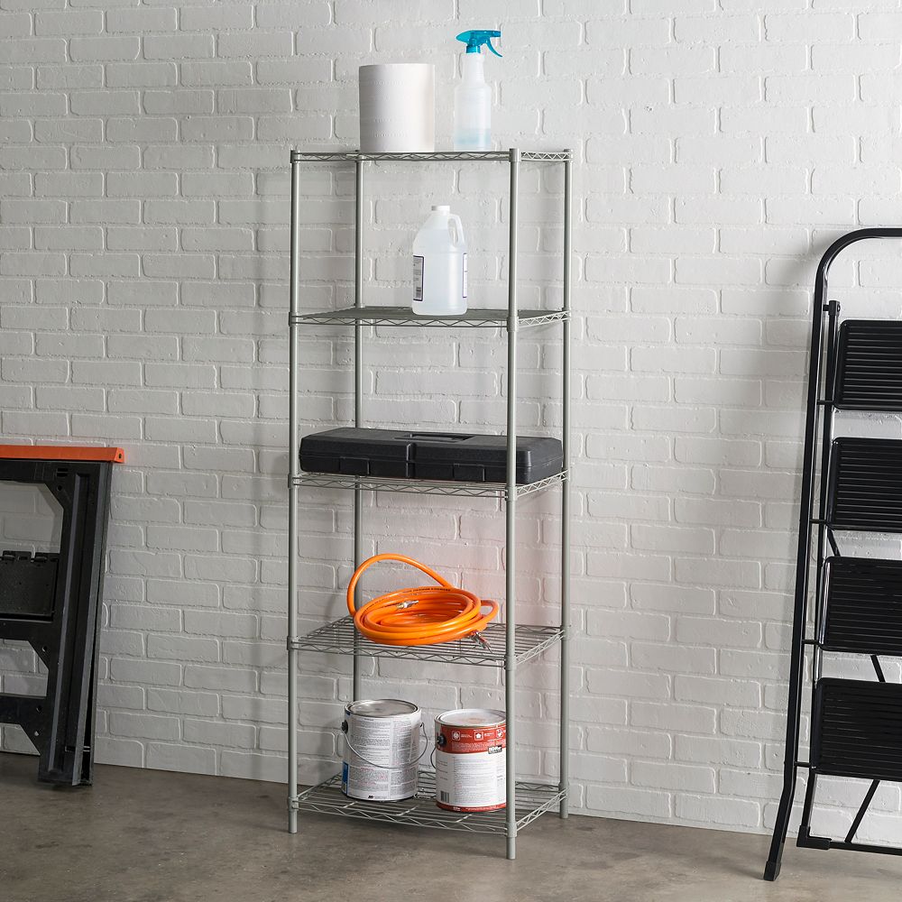 Home Basics 5 Tier Steel Wire Shelf, Grey | The Home Depot Canada