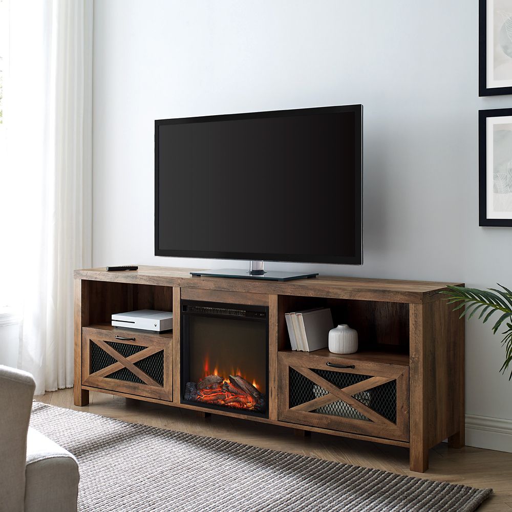 Welwick Designs Rustic Farmhouse Fireplace TV Stand and Storage Console ...