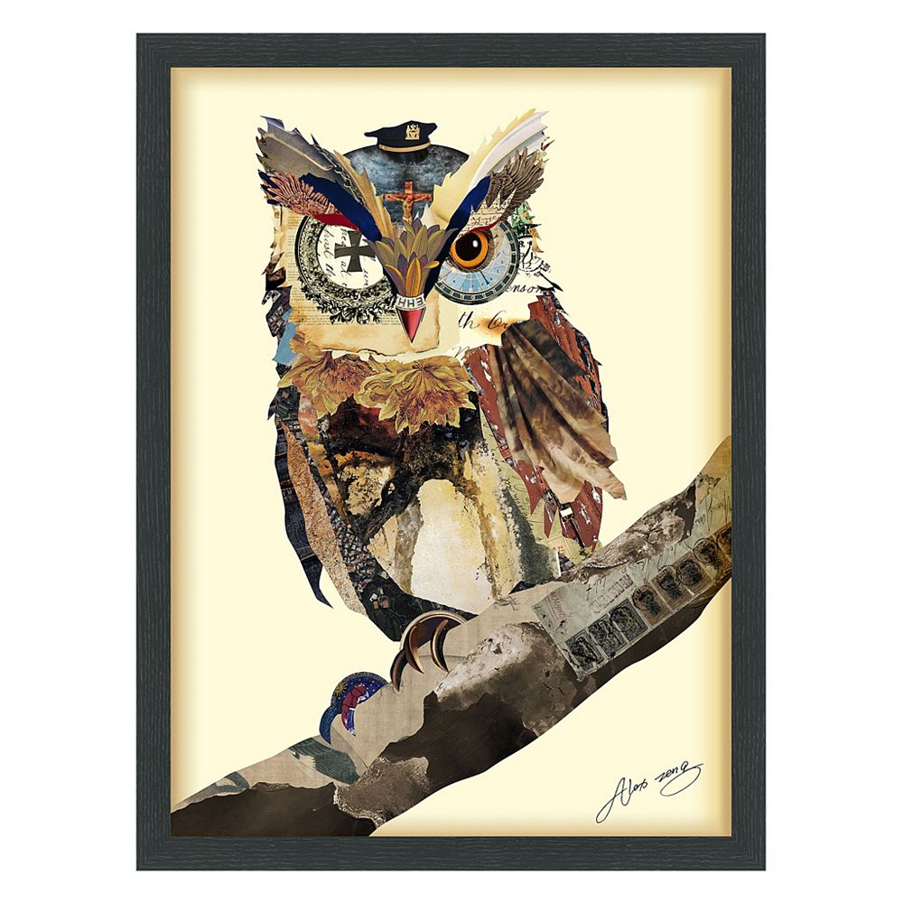 Empire Art Direct The Wisest Owl Paper Collage Under Glass with Black ...