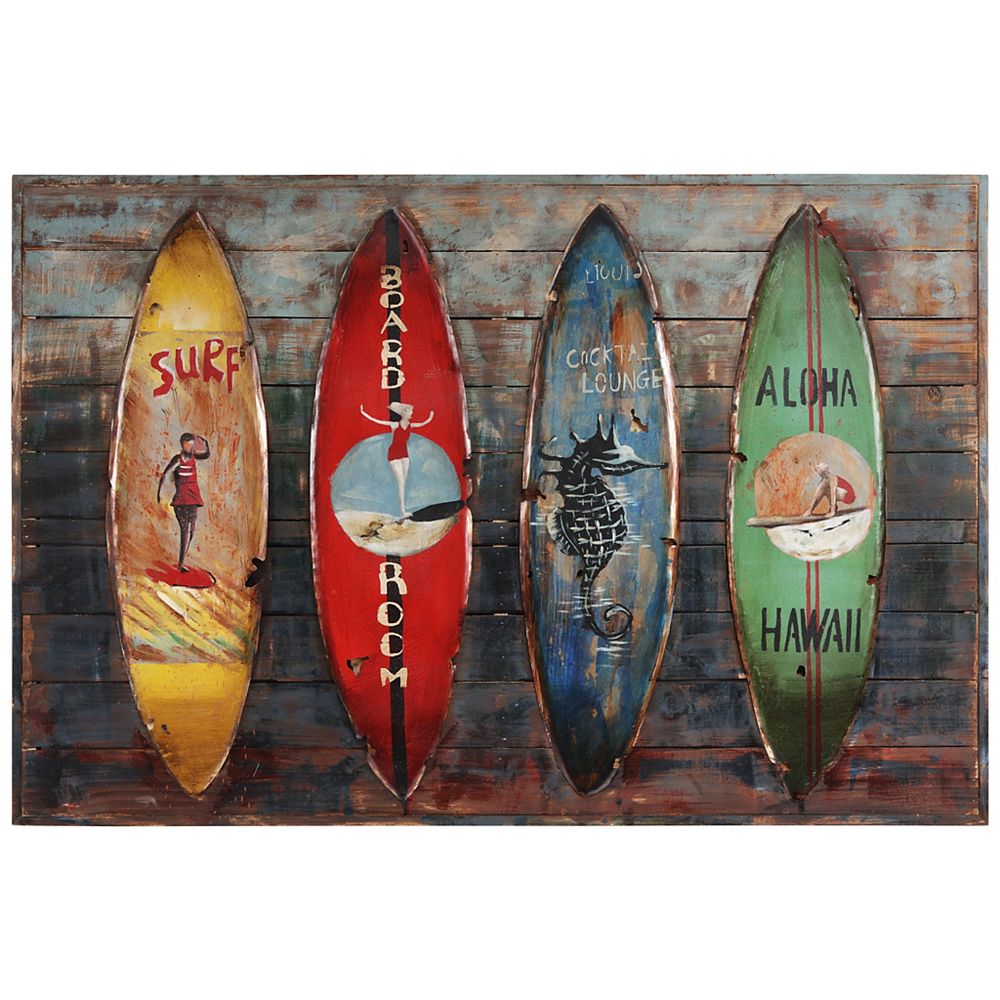 Empire Art Direct Canoes Handed Painted Iron Wall sculpture on Wooden ...