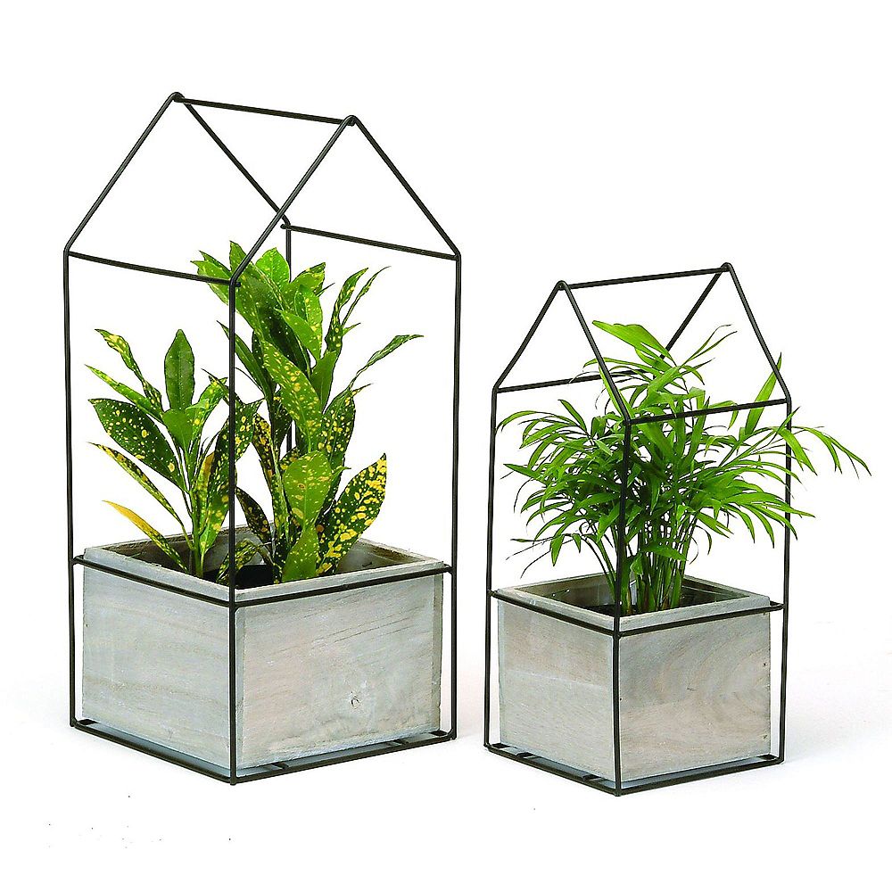 Wicker Bay 2 Piece Wood and Metal Terrarium Set | The Home Depot Canada