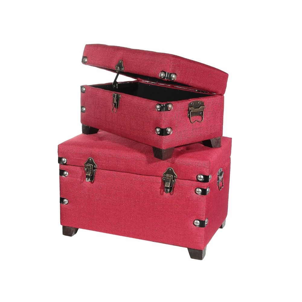 IH Casa Decor Set of 2 Tufted Rectangular Storage Ottomans in Red | The ...