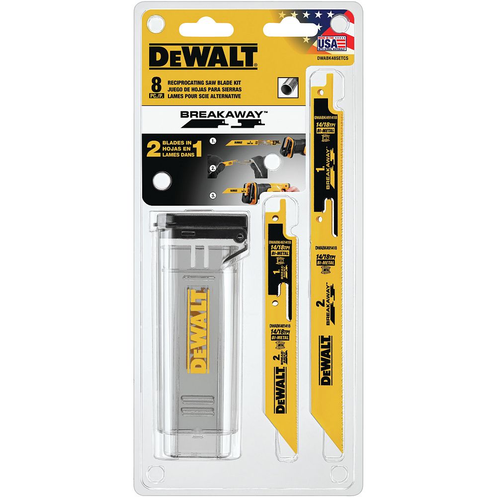 DEWALT 8 PC BREAKAWAY RECIPROCATING SAW BLADE SET W/CASE | The Home ...