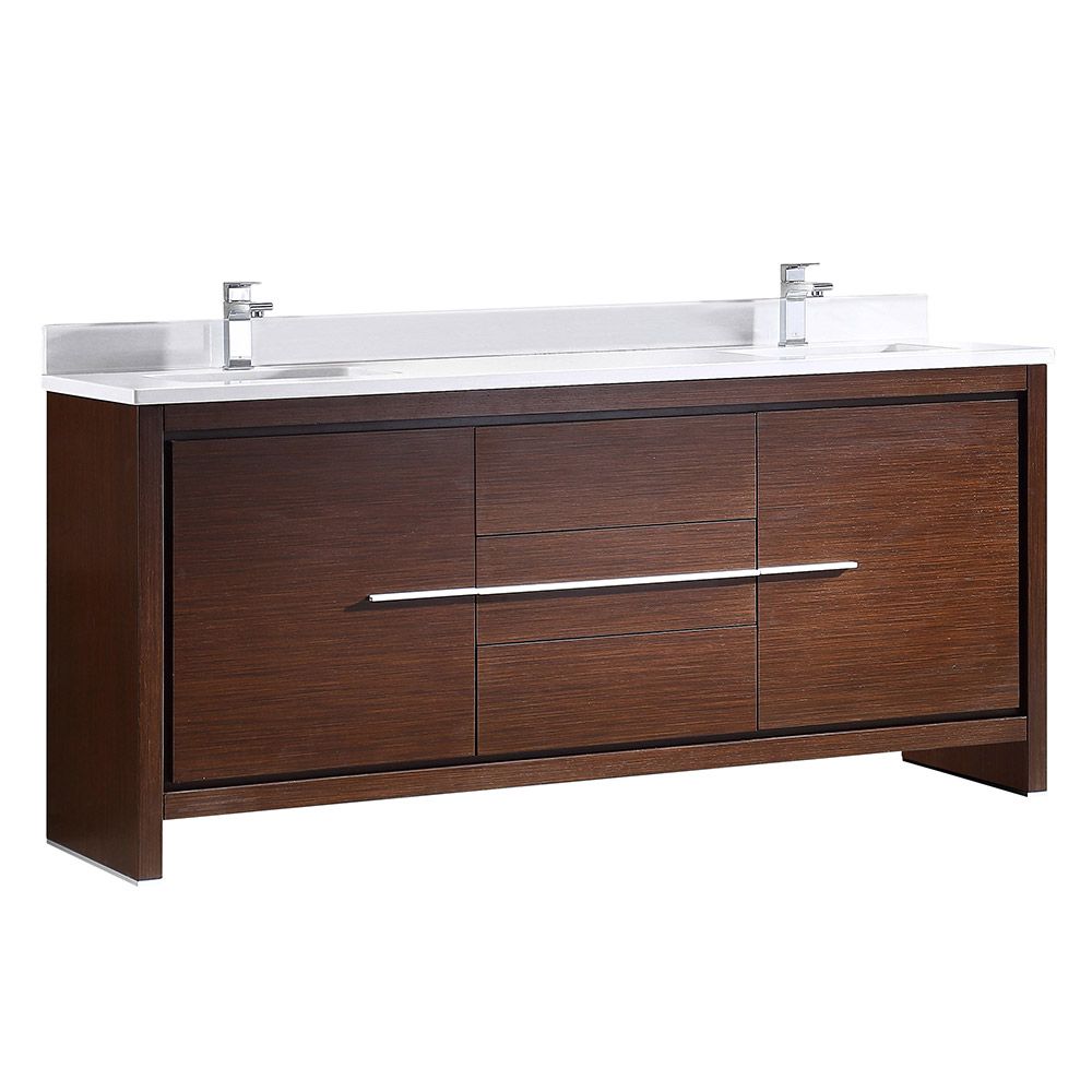 Fresca Meuble-lavabo double Allier 72 po en brun wengé avec comptoir en ...
