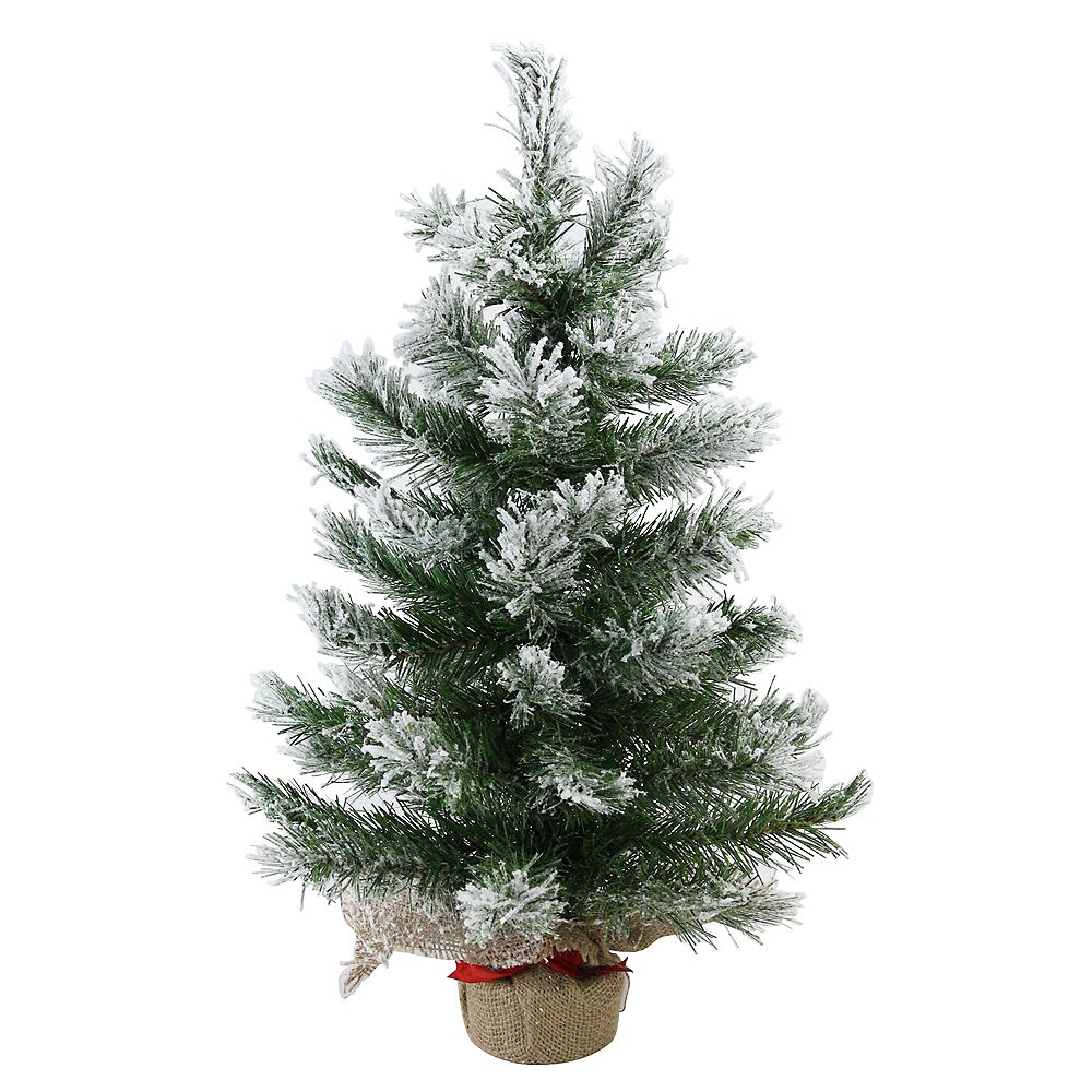 Northlight 22" Flocked Pine Full Artificial Christmas Tree in Burlap ...