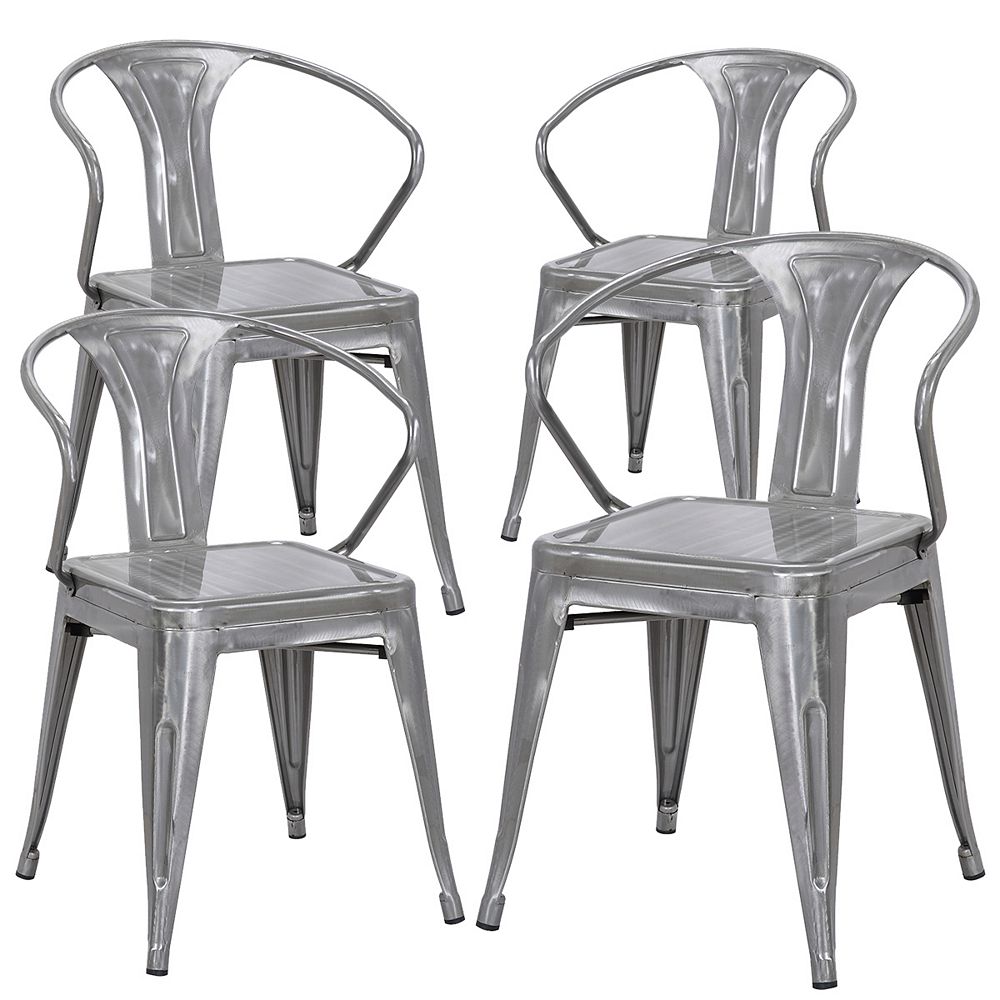 Bronte Living Industrial metal chair with backrest - Polished Gun Metal ...