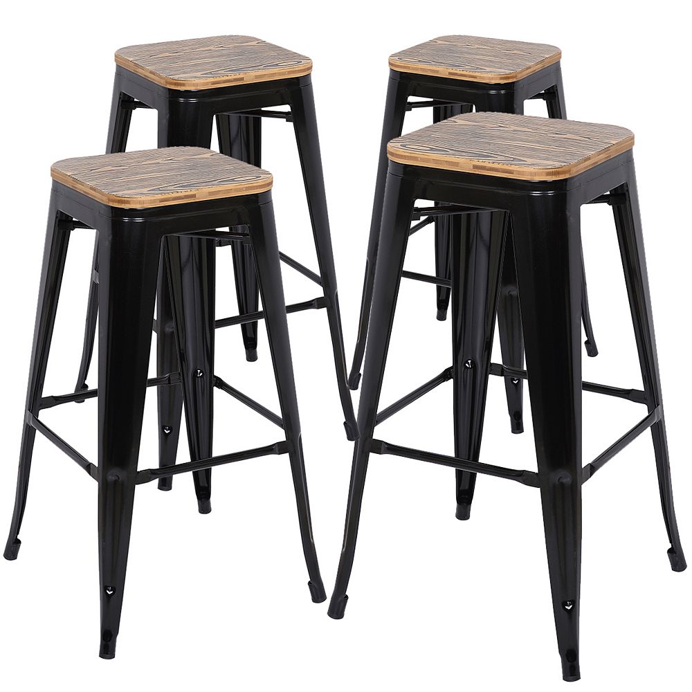 Bronte Living 30 inch Industrial metal bar stool with zebra wood seat ...