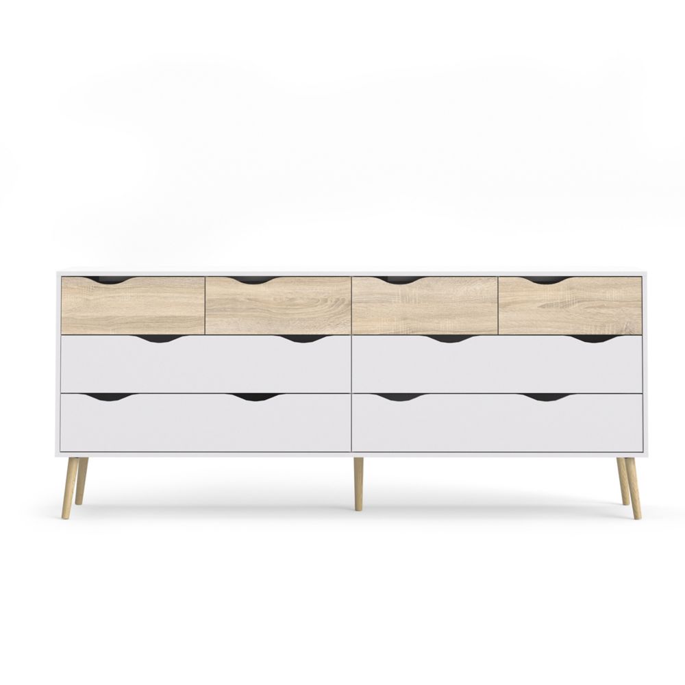 Tvilum Diana Double Commode 8 tiroirs, Coloris Blanc/Structure Chêne ...