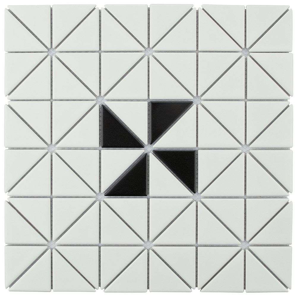 Merola Tile Sample - Tre Windmill Matte White with Black 10-3/4-inch x ...