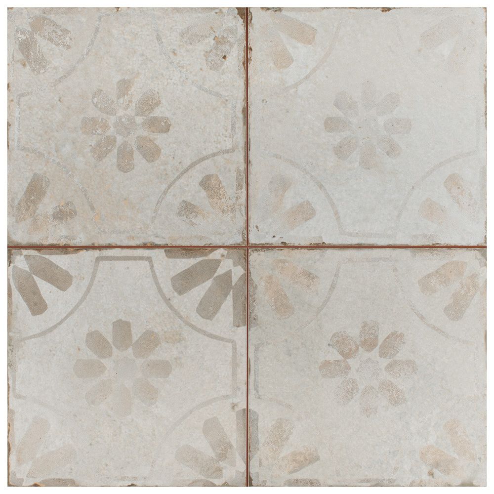 Merola Tile SAMPLE - Kings Blume Encaustic 9-5/8 in. x 9-5/8 in. White ...