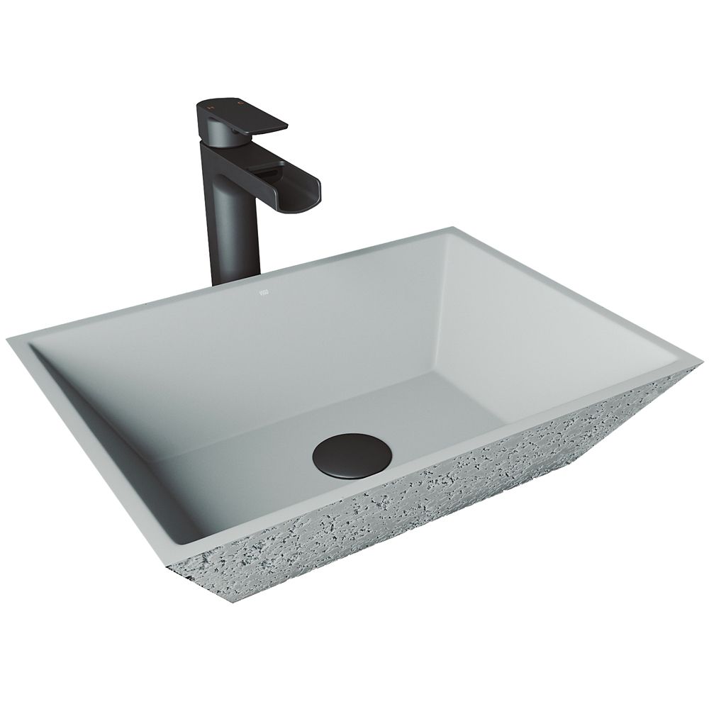 VIGO Cast Stone Calendula Concrete Rectangular Vessel Bathroom Sink in ...