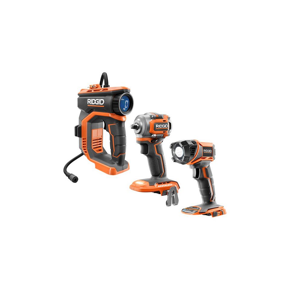 RIDGID 18V Cordless Inflator, 3/8-inch Sub-Compact Impact Wrench and ...