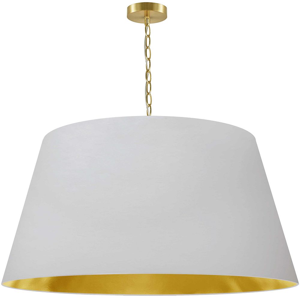 Dainolite 1 Light Extra Large Pendant, White and Gold Shade, Aged Brass ...