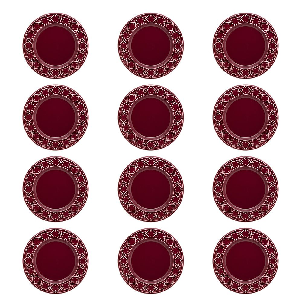 Manhattan Comfort Mendi 12 Large 10.43" Dinner Plates in Maroon Red ...
