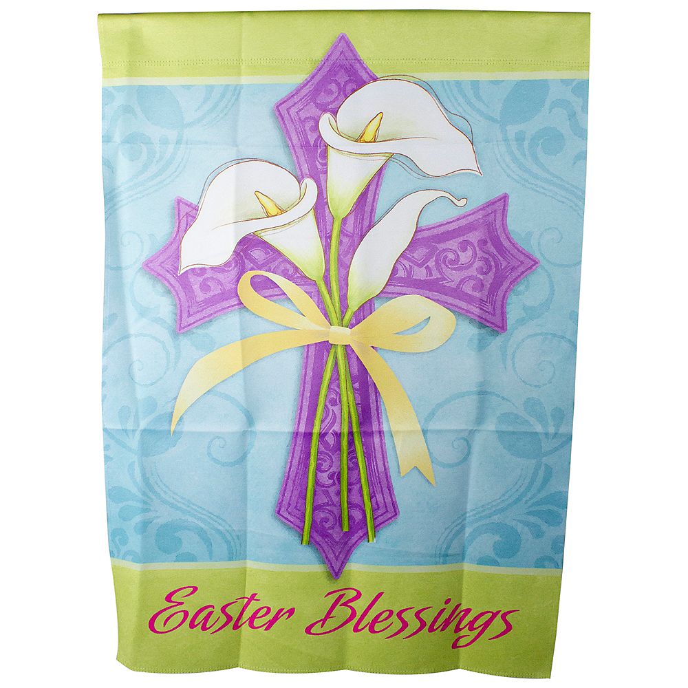 Northlight Easter Blessings Cross and Lilies Outdoor House Flag 28" x ...