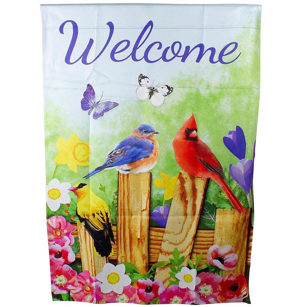 Northlight Welcome Birds on a Fence Outdoor Garden Flag 28" x 40" | The ...