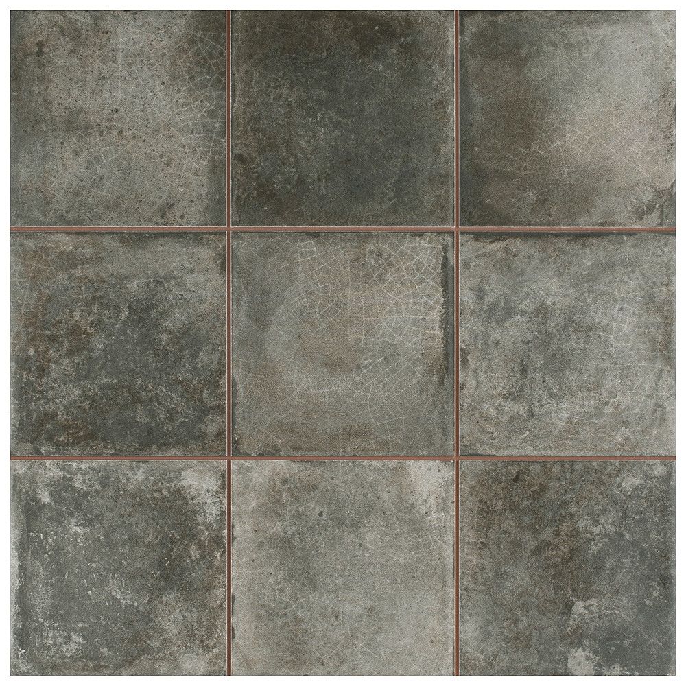 Merola Tile SAMPLE - Kings Etna Encaustic 13-1/8 in. x 13-1/8 in. Nero ...