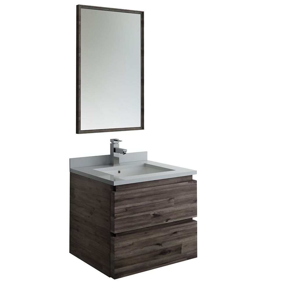 Fresca Formosa 24 inch Wall Hung Vanity in Acacia With Quartz Stone Top ...
