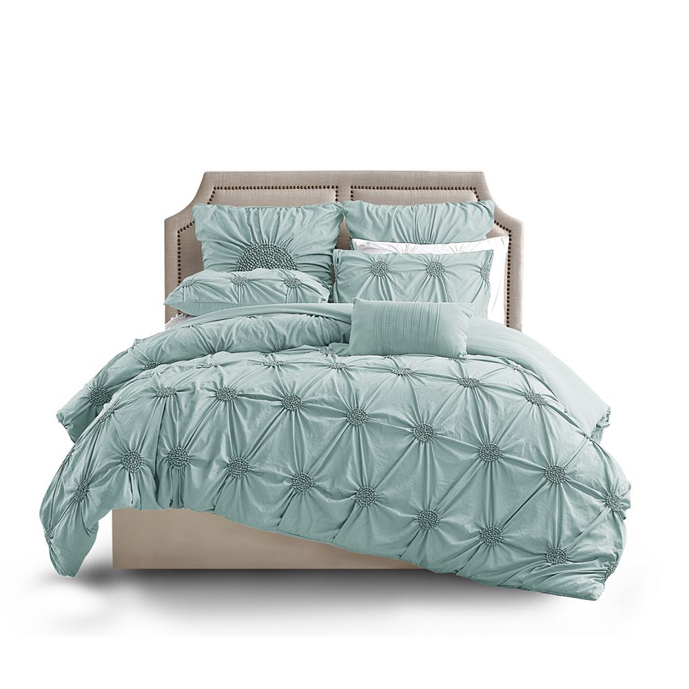 CHC Floral Ruched Duvet Cover PLBLUE FQ | The Home Depot Canada