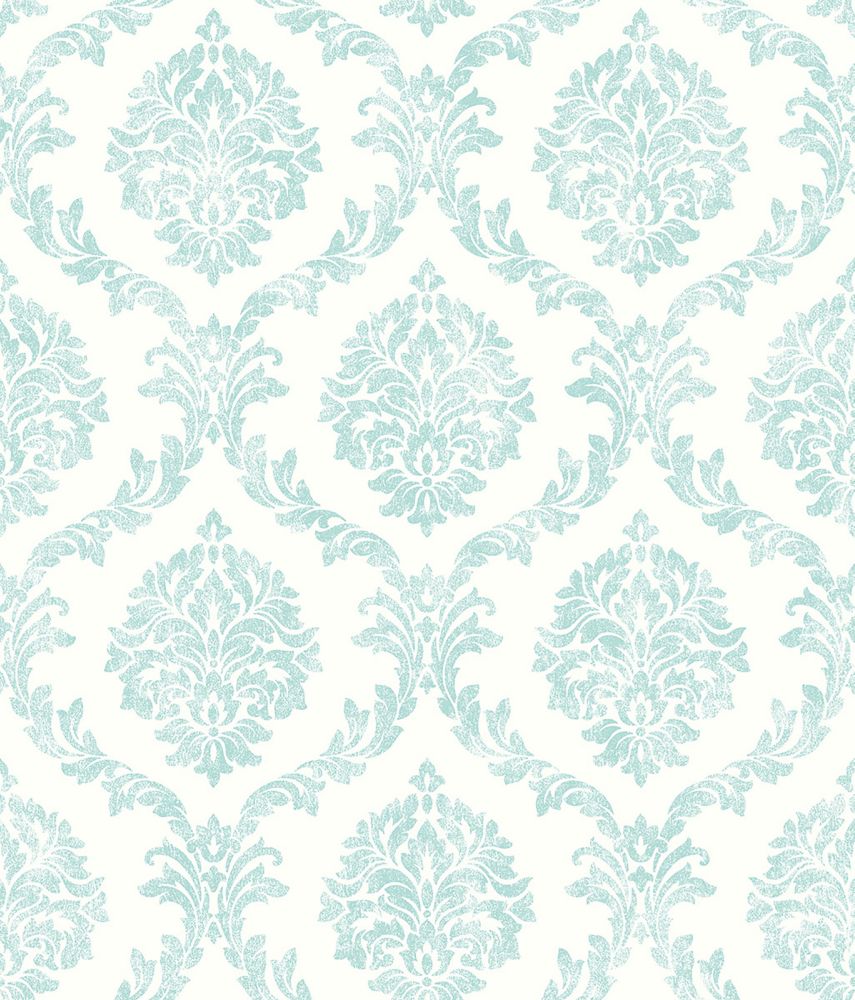 Brewster Home Fashions Saint Malo Aqua Damask Wallpaper | The Home ...