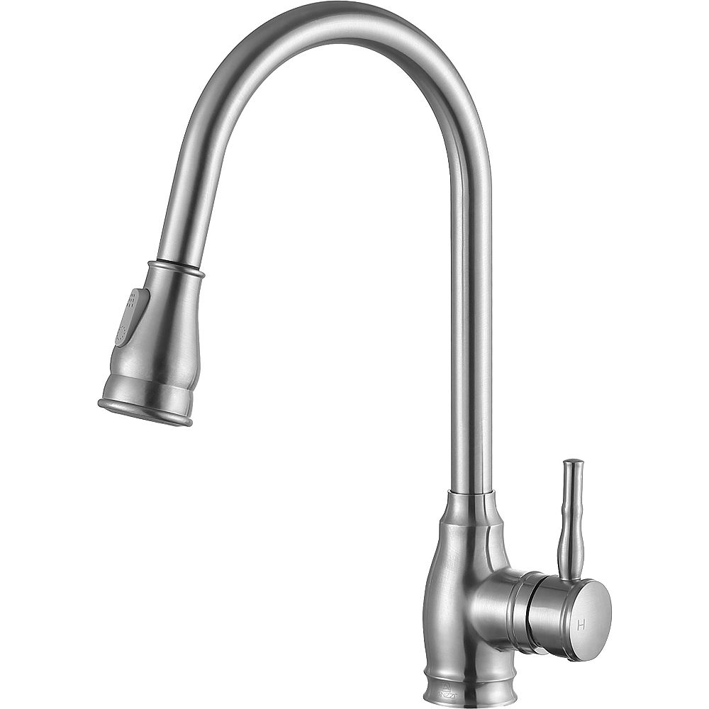 ANZZI Bell Single-Handle Pull-Out Sprayer Kitchen Faucet in Brushed ...