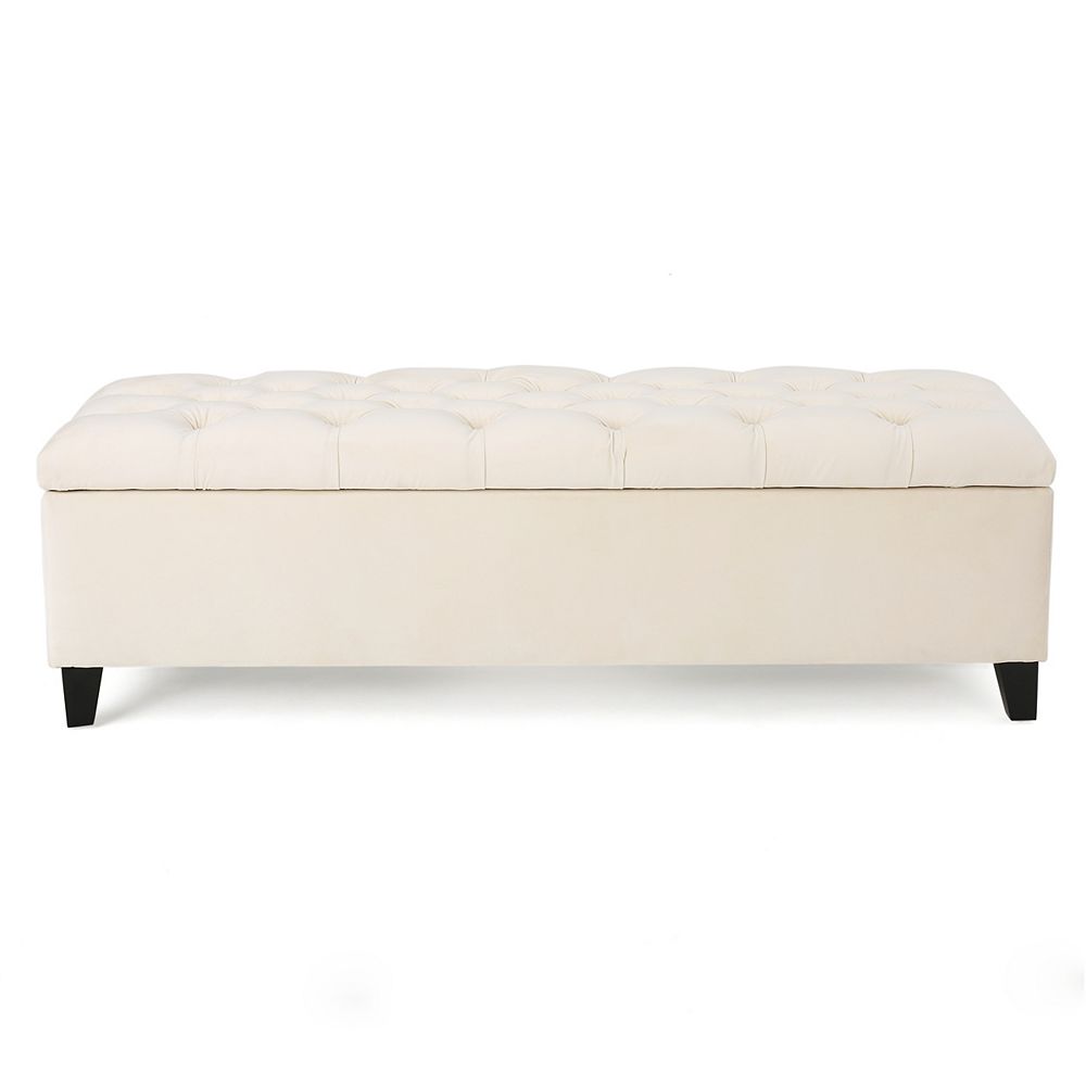 Noble House Ottilie Ivory velvet Storage Ottoman | The Home Depot Canada