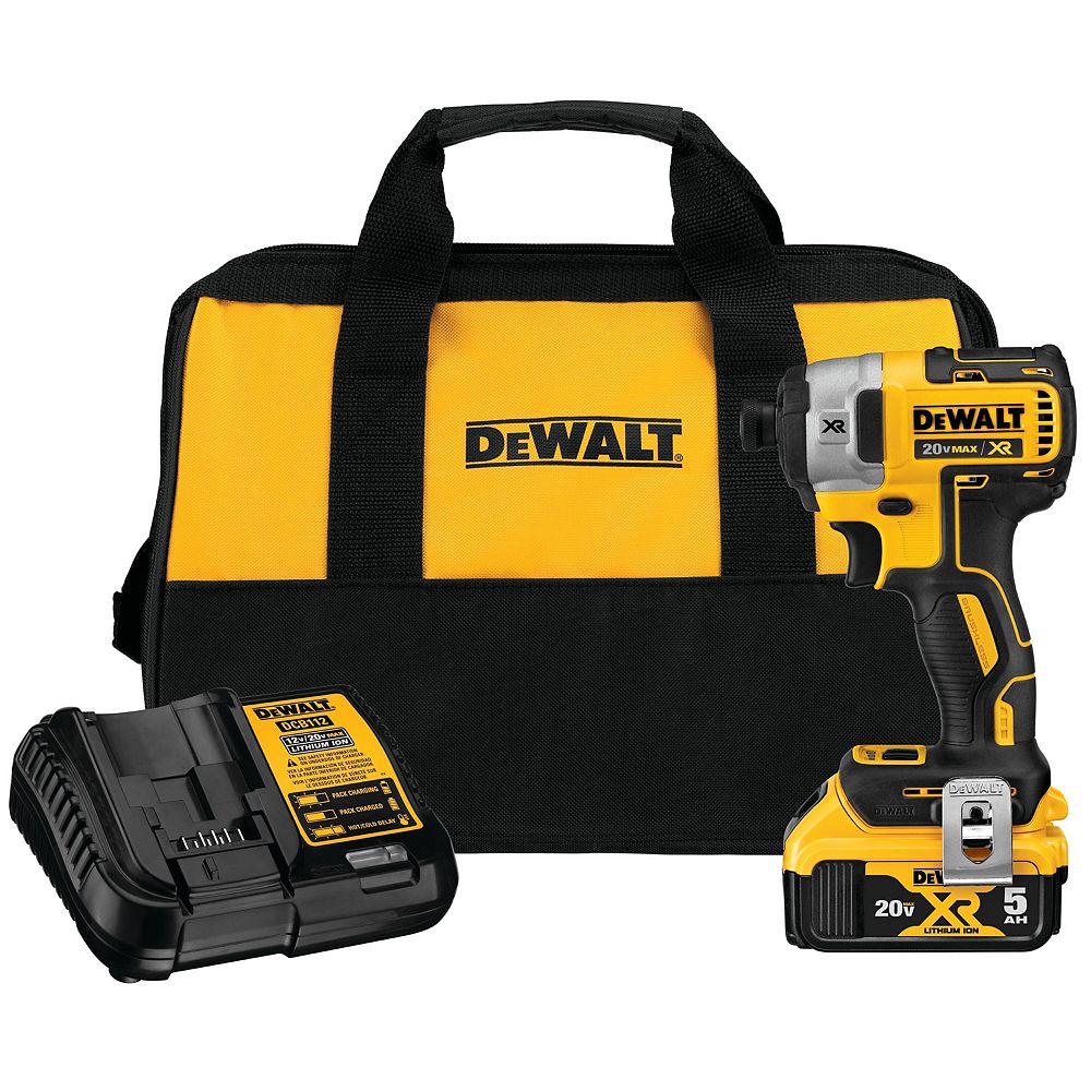 DEWALT 20V MAX XR Lithium-Ion Cordless Brushless 1/4-inch 3-Speed Impact Driver Kit with 5 ...