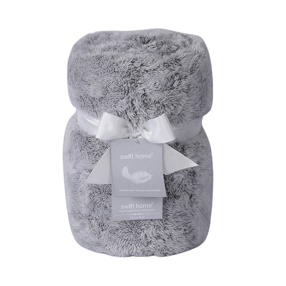 CHC Oversized, Bottom Dye High Pile Fur Throw Grey | The Home Depot Canada