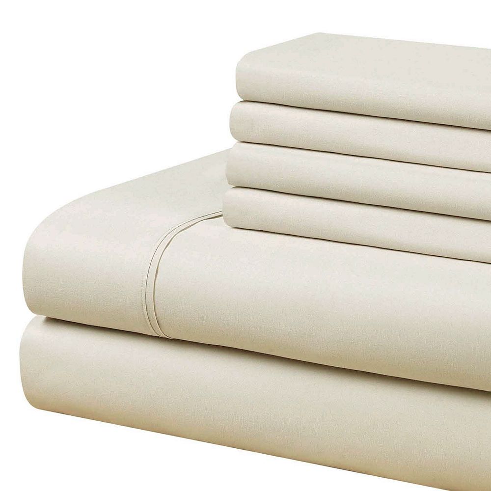 CHC 4 Piece Microfiber Sheet Set Ivory King | The Home Depot Canada