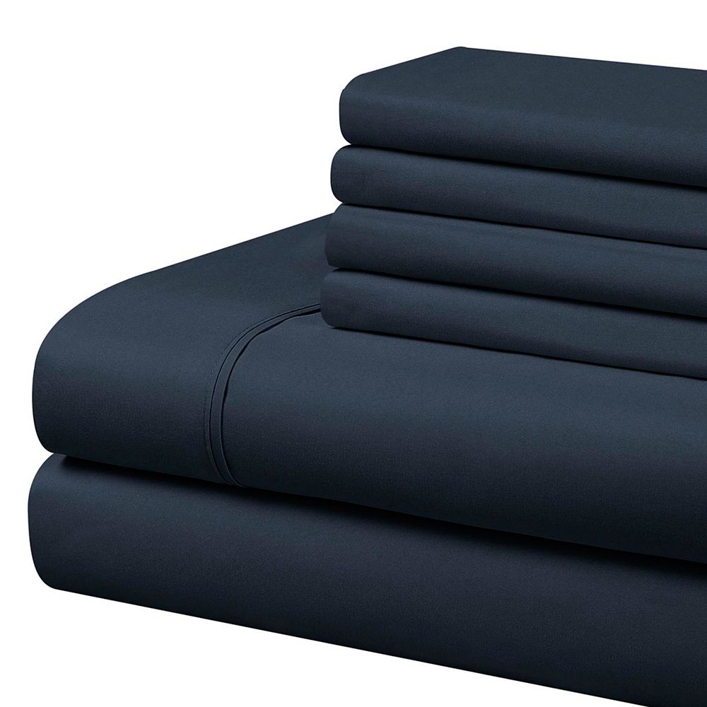 CHC 4 Piece Microfiber Sheet Set Navy Queen | The Home Depot Canada