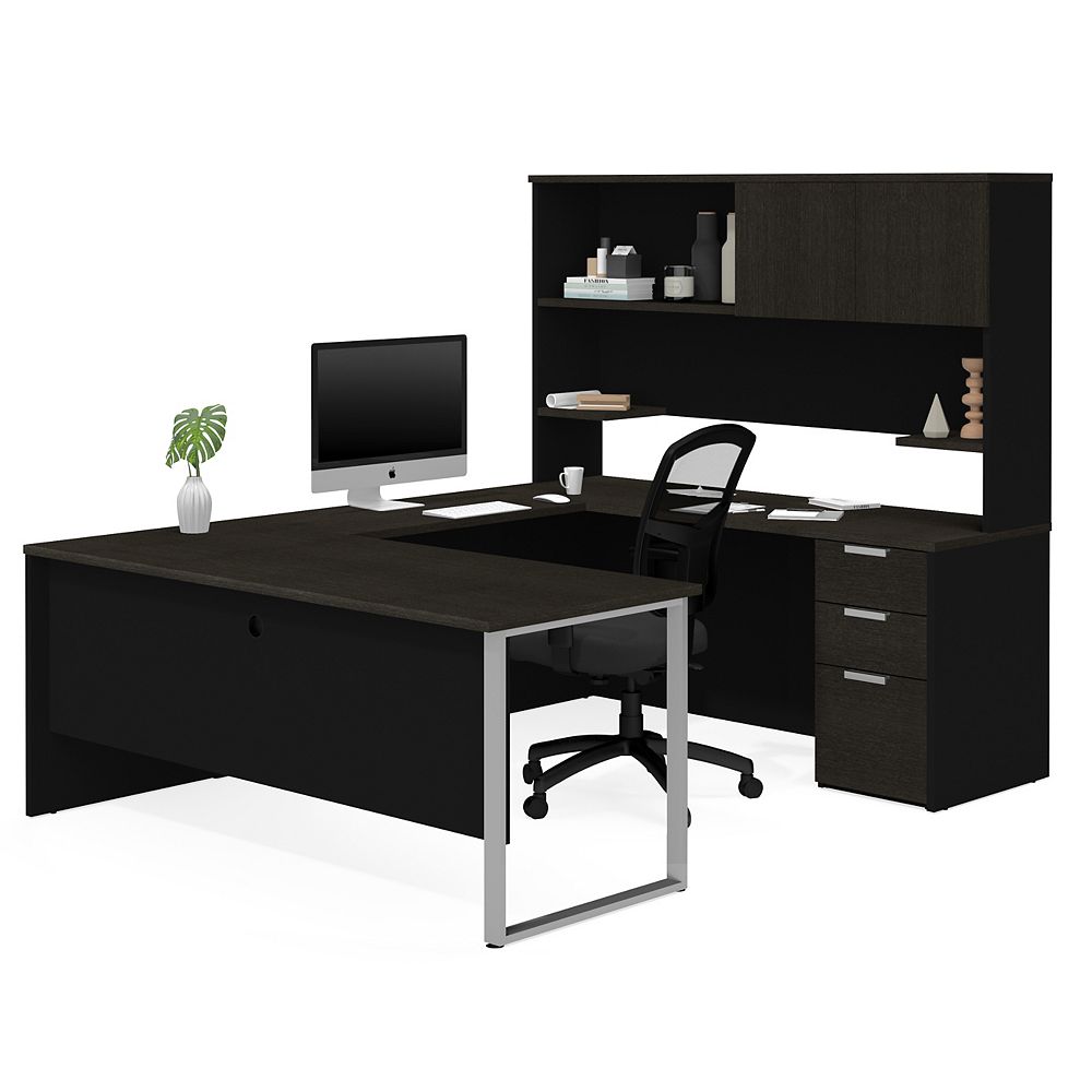 Bestar Pro-Concept Plus 72W U-Shaped Executive Desk w/ Pedestal & Hutch ...