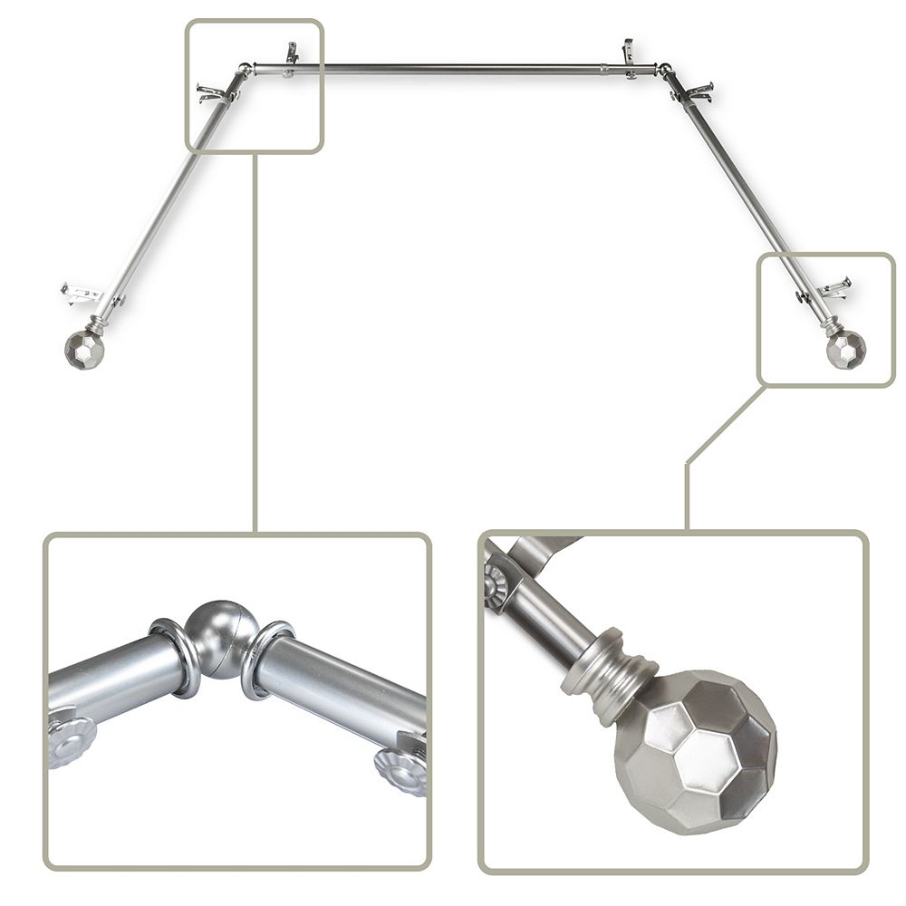 Rod Desyne 13/16" Dia Adjustable Bay Window Single Curtain Rod in Satin ...