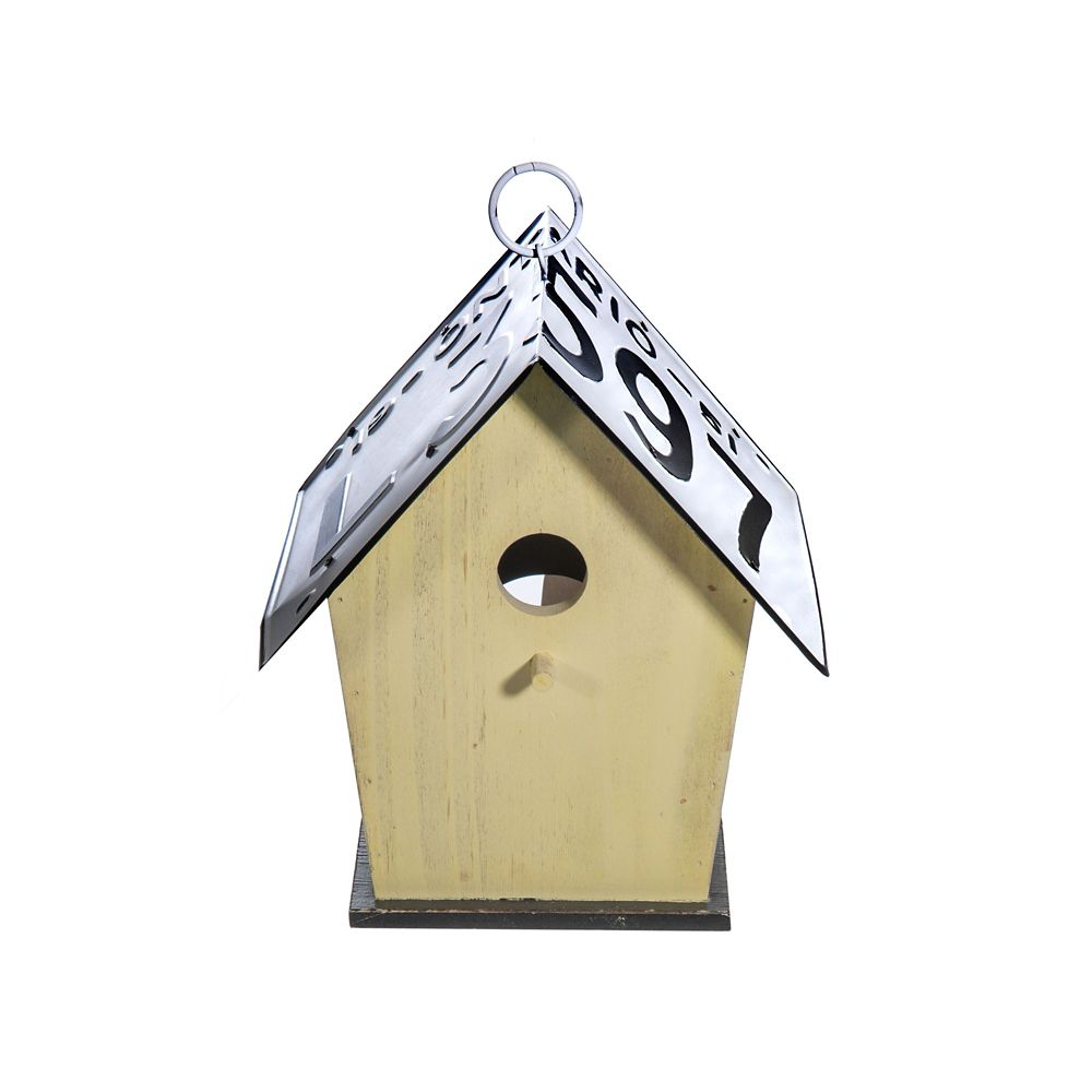 IH Casa Decor Wood Tall Birdhouse With License Plate Roof (Yellow ...