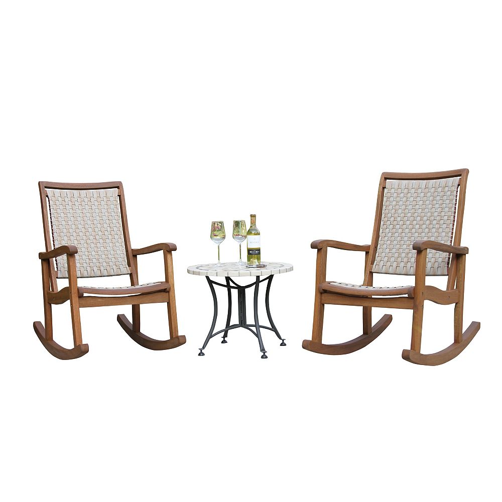 Outdoor Interiors 3pc Ash Rocking Chair Set w Spanish Marble Table ...