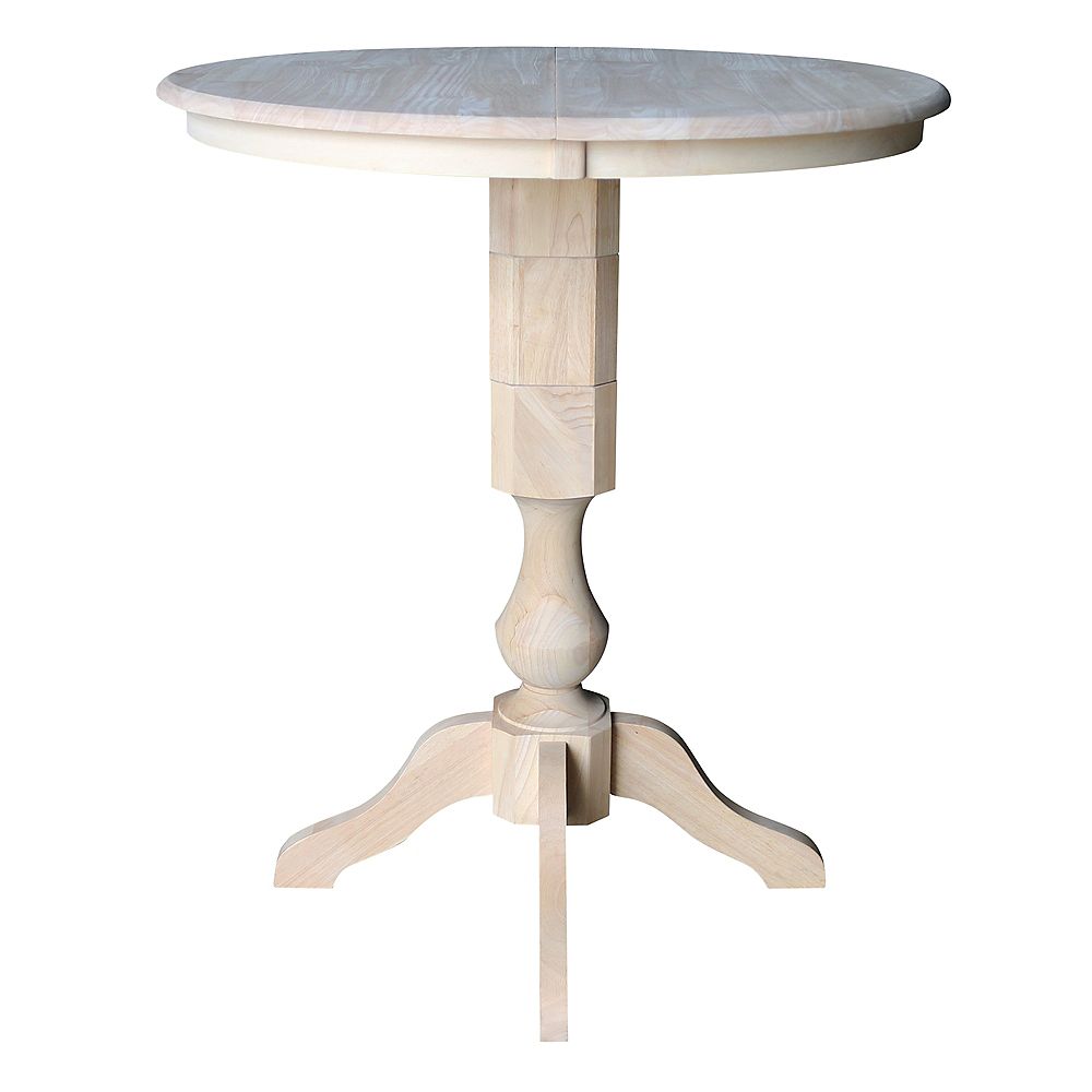 International Concepts Unfinished 36" round top ped table with 12" leaf ...