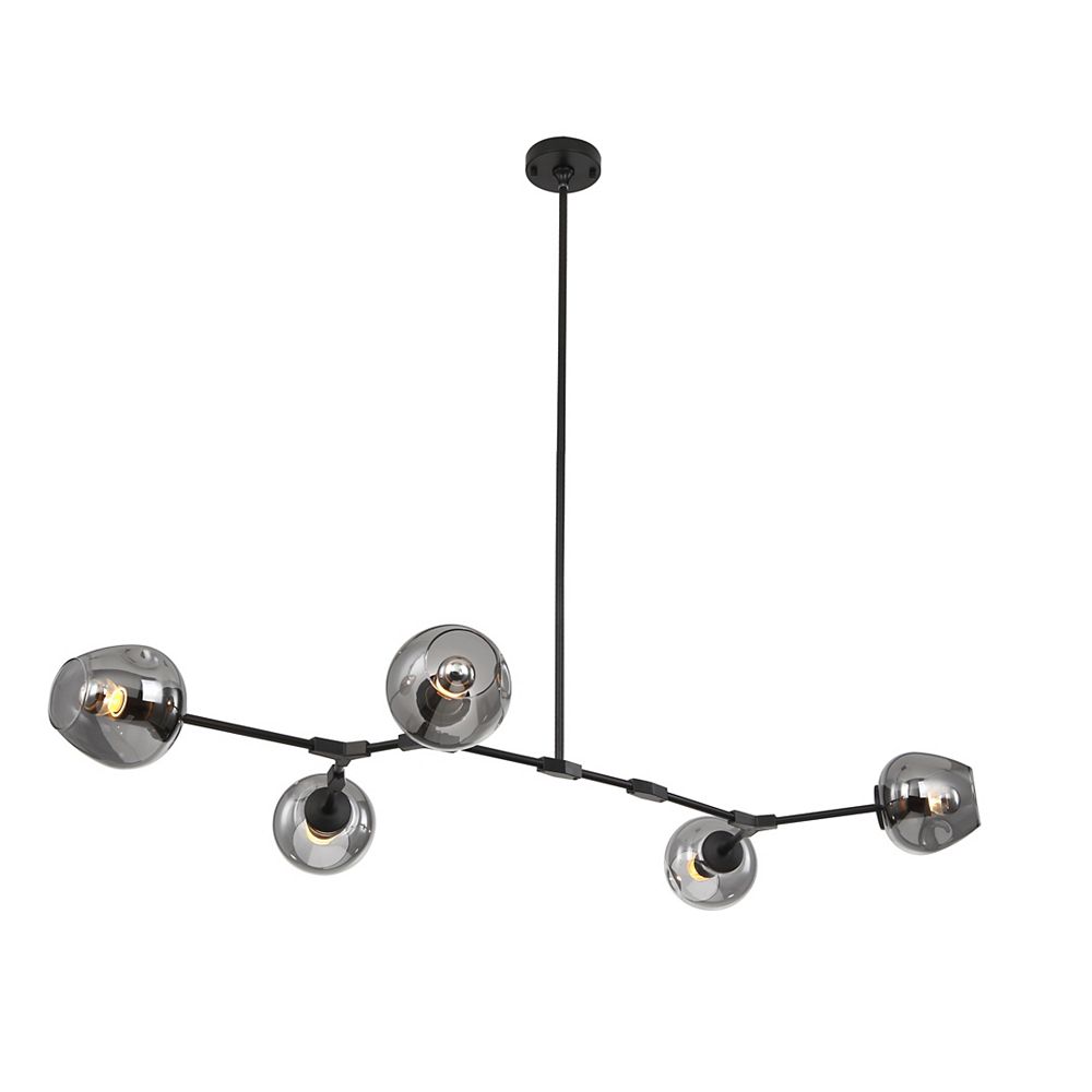 Living Design 5-Light Black Chandelier With Indented Smoke Color Glass ...