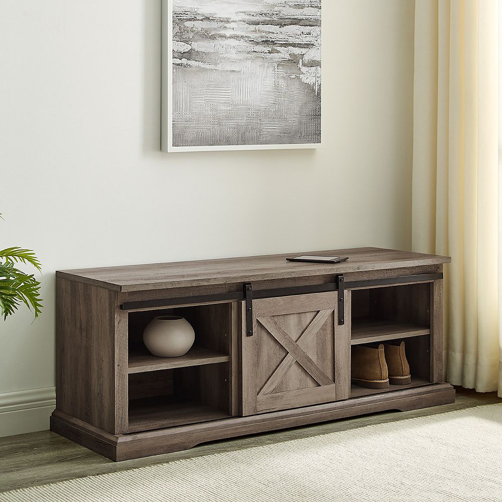 Walker Edison 48 Sliding Barn Door Entry Bench With Storage Grey