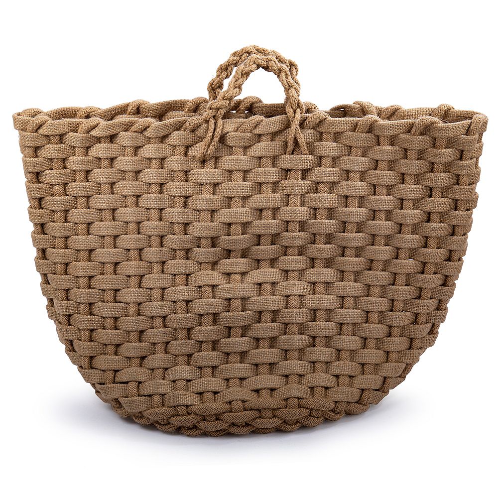 Truu Design Chunky Braided Jute Storage Basket with Handle, 13.75 x 18 ...
