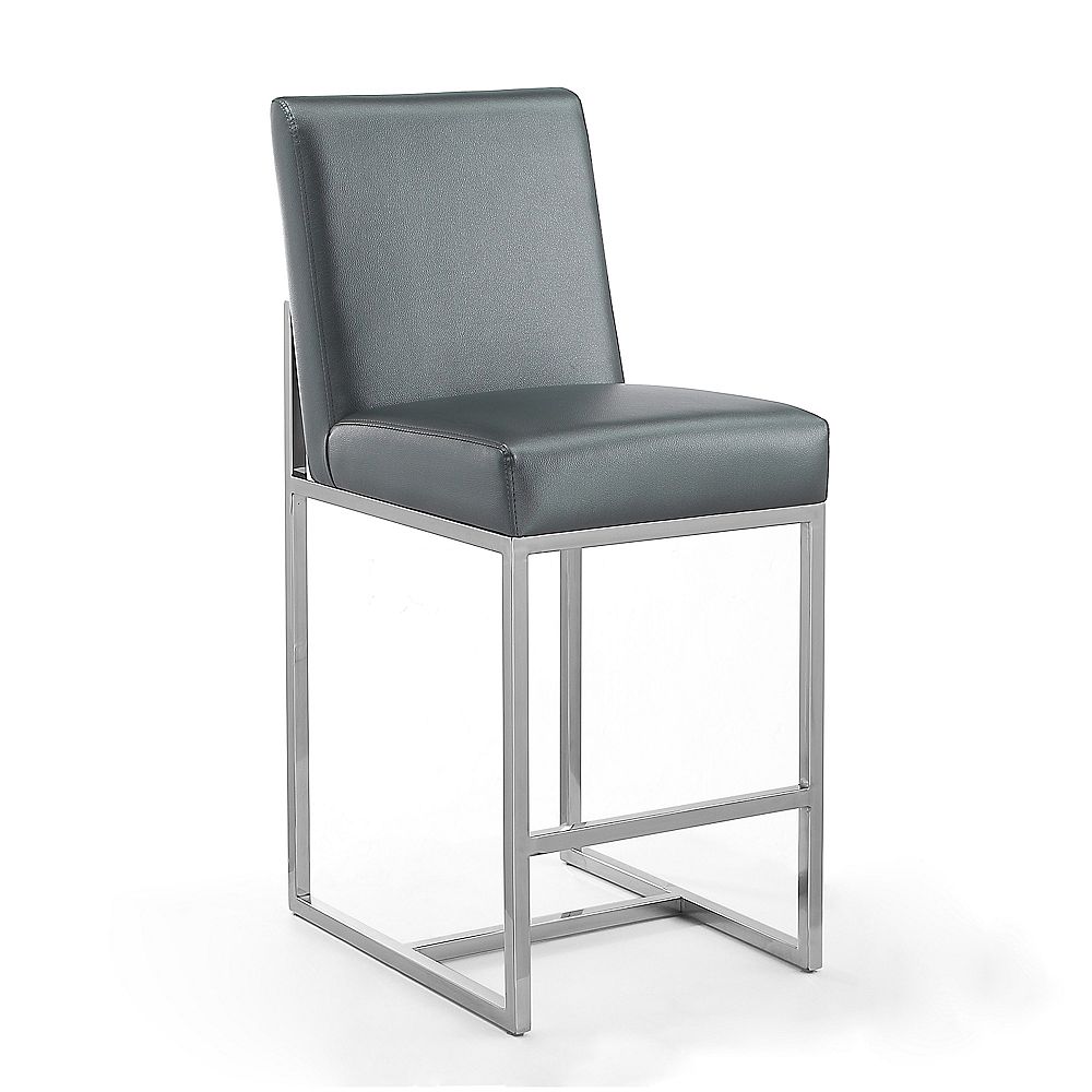 Manhattan Comfort Element 24" Faux Leather Counter Stool in Graphite and Polished Chrome | The ...