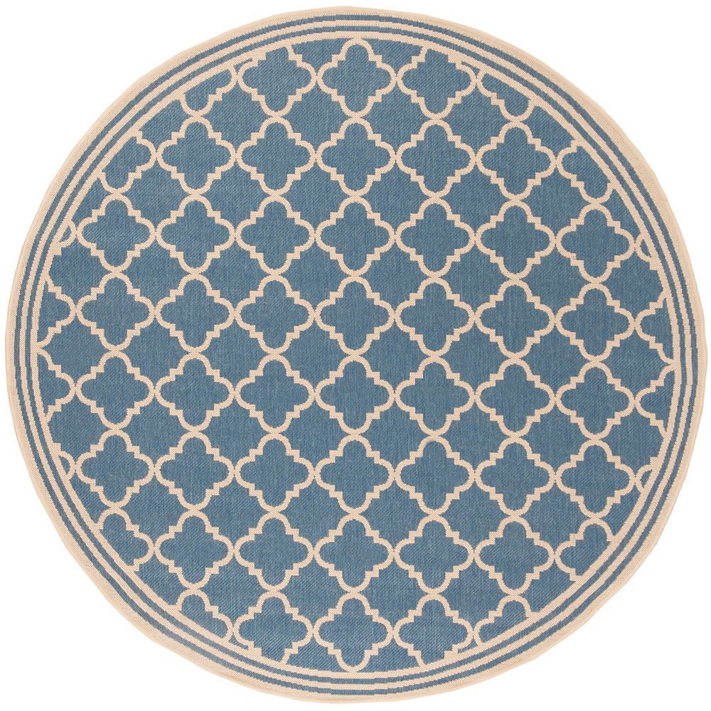 Safavieh Beach House Li Blue / Cream 8 ft. x 8 ft. Indoor/Outdoor Round ...