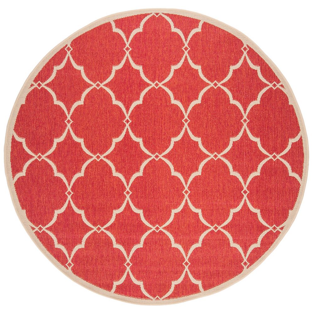 Safavieh Beach House Mo Red / Cream 8 ft. x 8 ft. Indoor/Outdoor Round ...