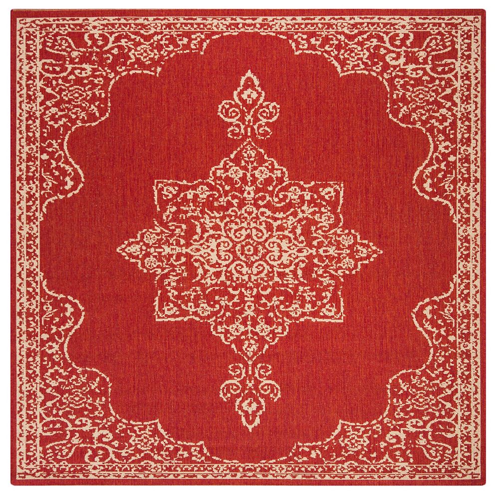 Safavieh Beach House Elsa Red / Cream 4 ft. x 4 ft. Indoor/Outdoor ...