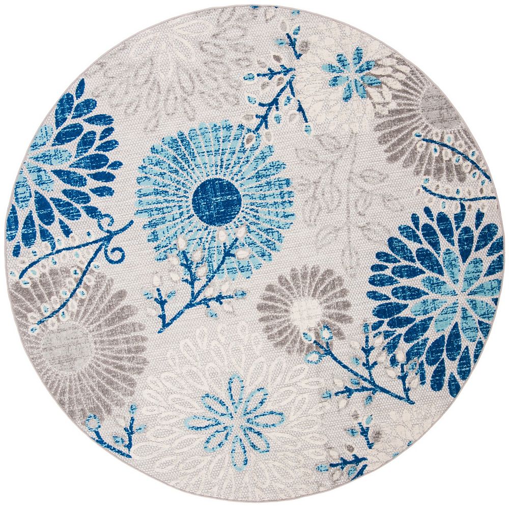 Safavieh Cabana Lizzie Grey / Blue 4 ft. x 4 ft. Indoor/Outdoor Round ...