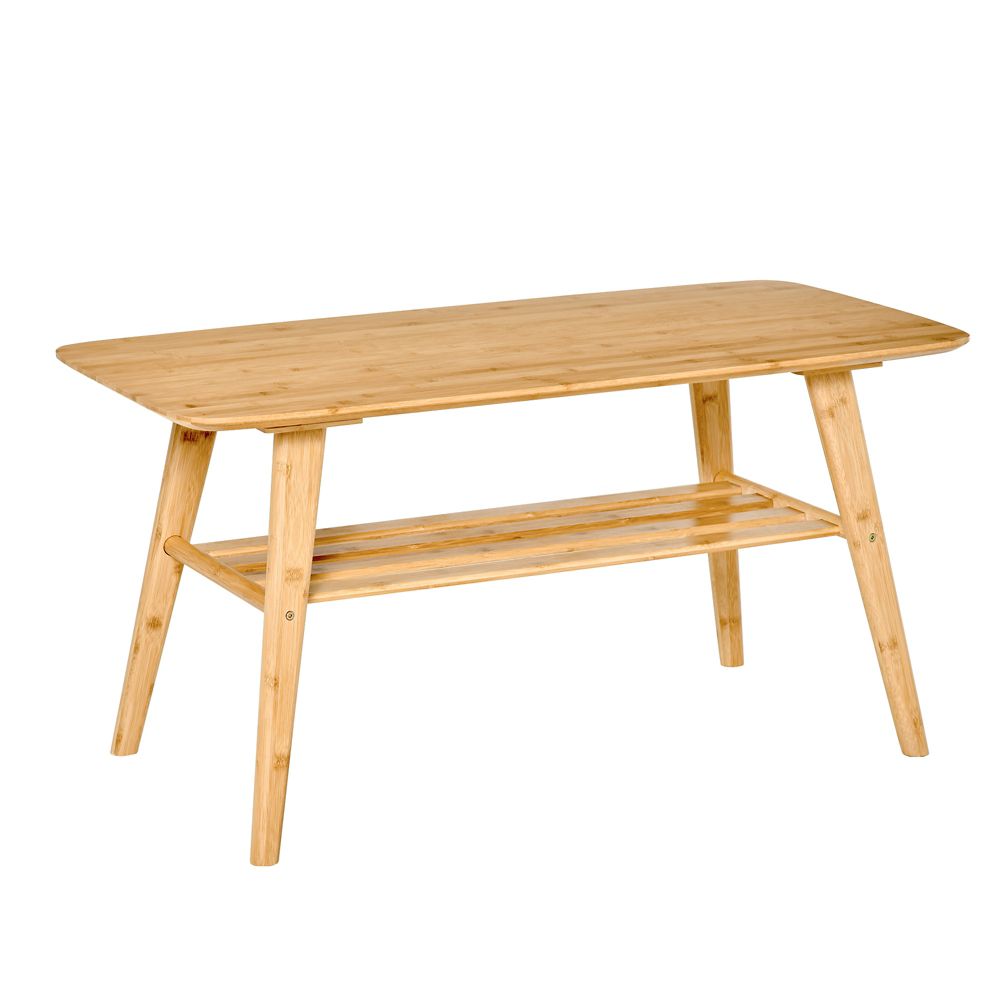 HOMCOM 2 Tier Coffee Table Bamboo Tea Table With Storage Shelf Home ...