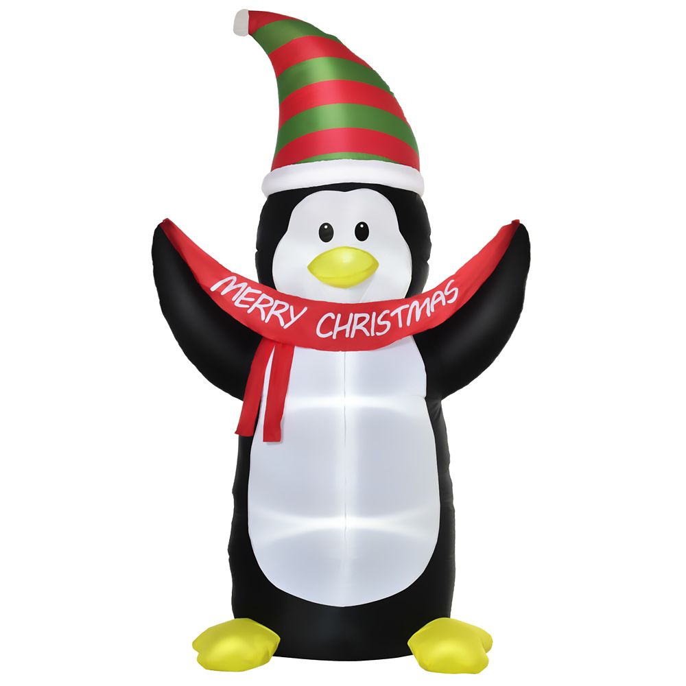 HOMCOM 8' Lighted Inflatable Penguin Merry Christmas Banner Yard ...