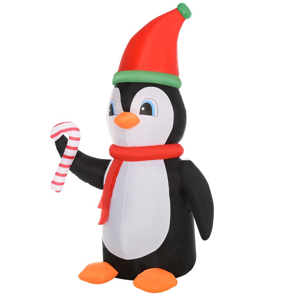 HOMCOM 8.2' Lighted Inflatable Penguin Holding Candy Cane Outdoor Yard ...